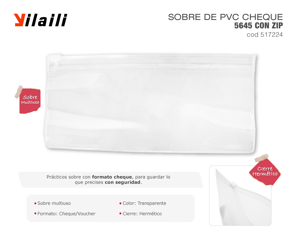 Papelería Valman - SOBRE PLASTICO PORTACHEQUES YIL CON CIERRE ZYP